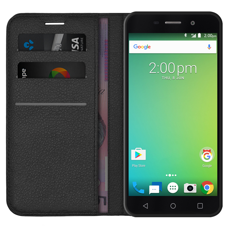 Leather Wallet Case for Telstra 4GX Premium / ZTE A602 (Black)